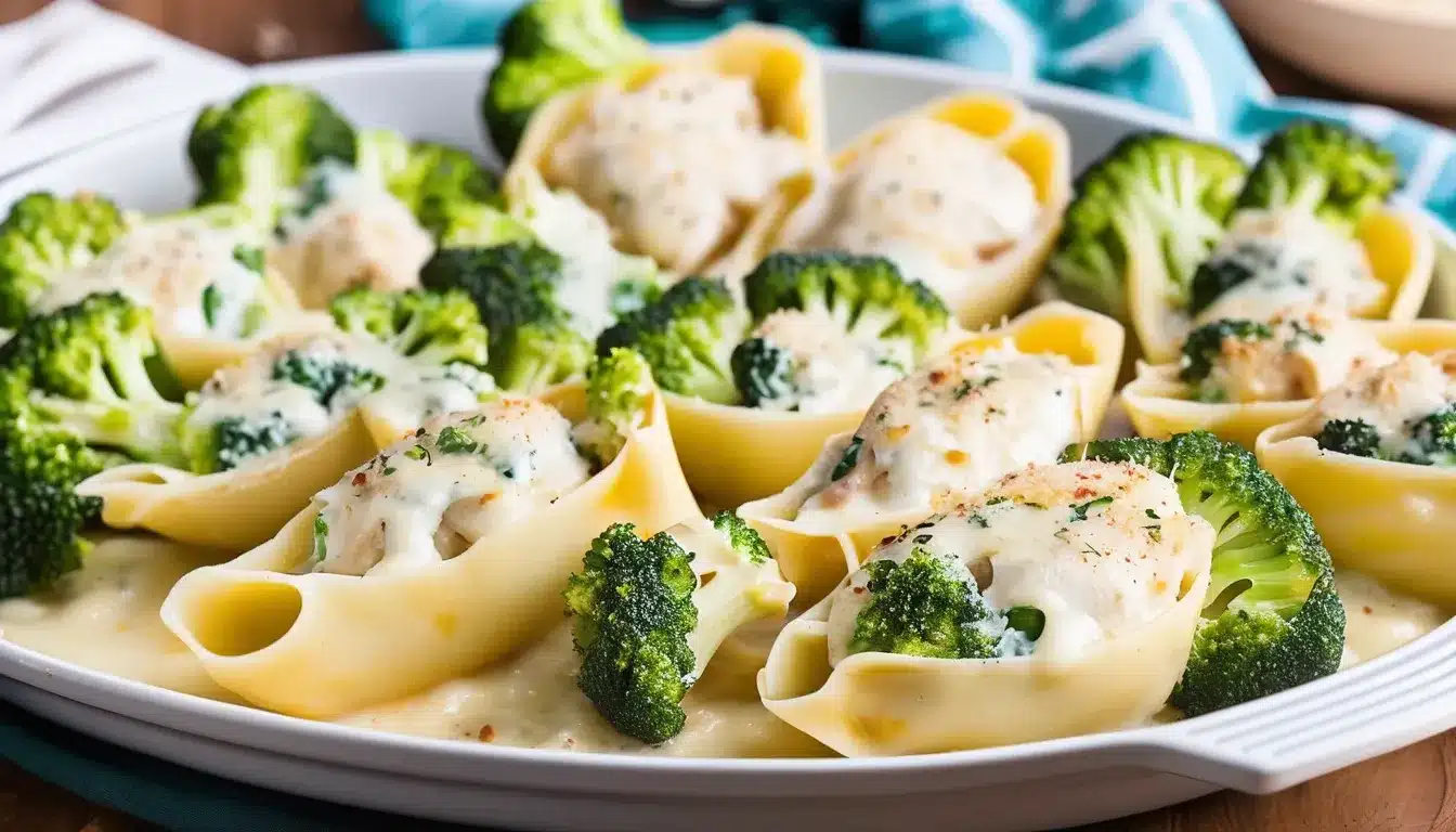 CHICKEN BROCCOLI ALFREDO STUFFED SHELLS - MarketGrow.com